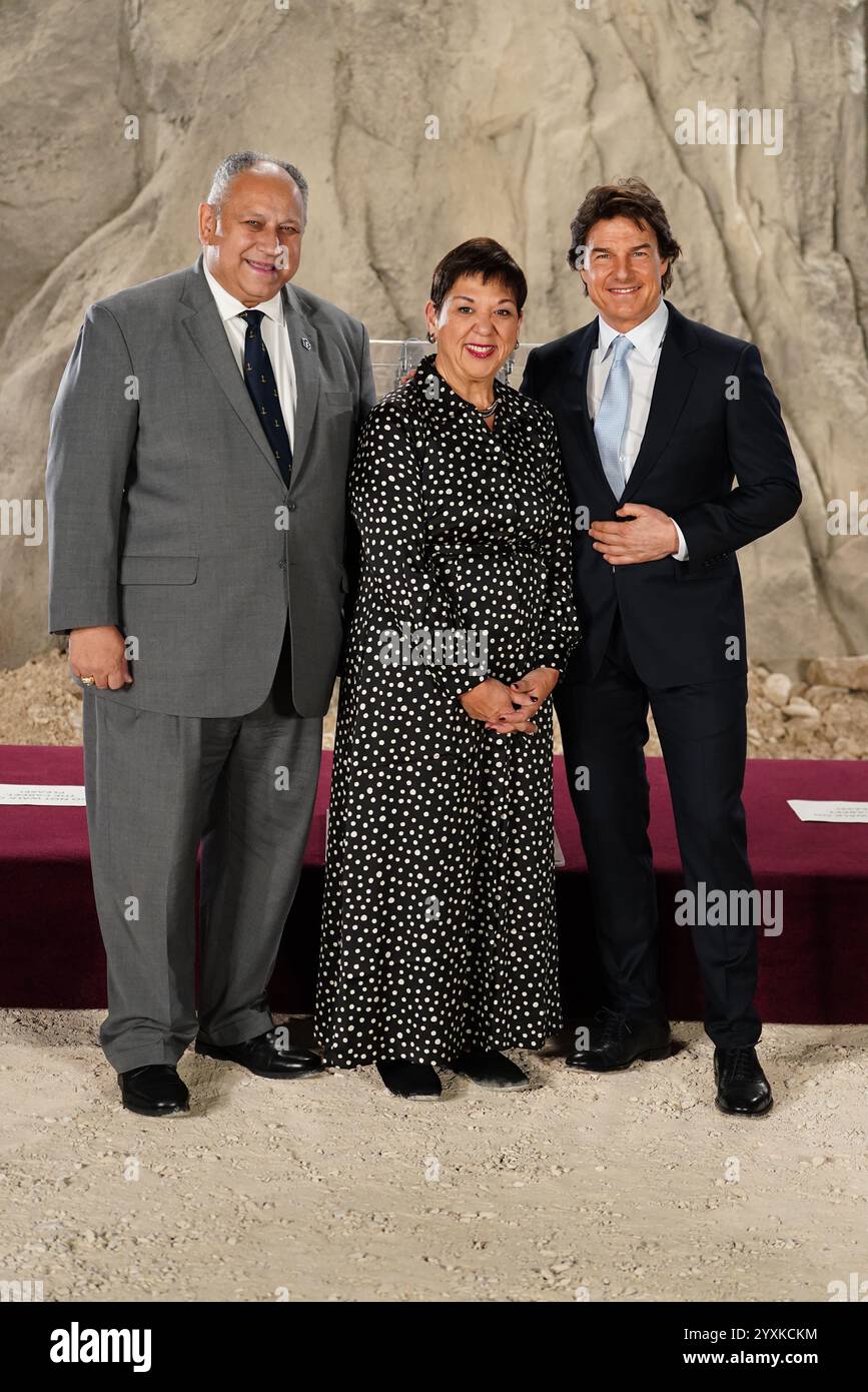 Actor Tom Cruise with US Secretary of the Navy, Carlos Del Toro, and ...