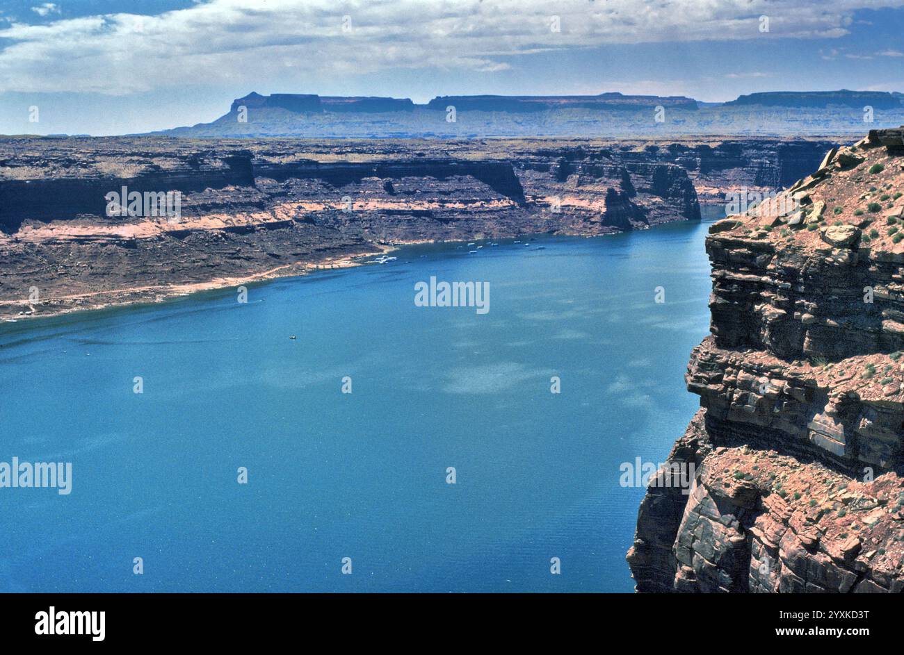 Lake Powell on Colorado River, high water level in 1980, view from Hite ...