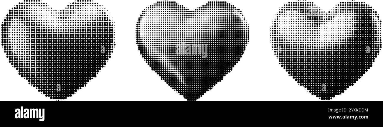 Halftone dotted 3D heart shapes for trendy y2k Valentines day retro ...