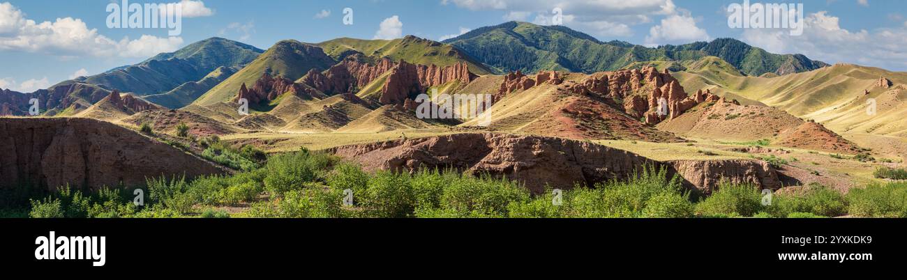 High resolution panorama of the picturesque summer mountains of Tien ...