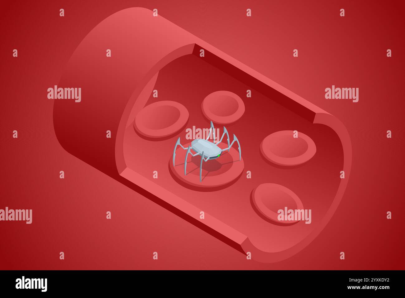 Isometric illustration of a nanorobot inside a blood vessel. The ...