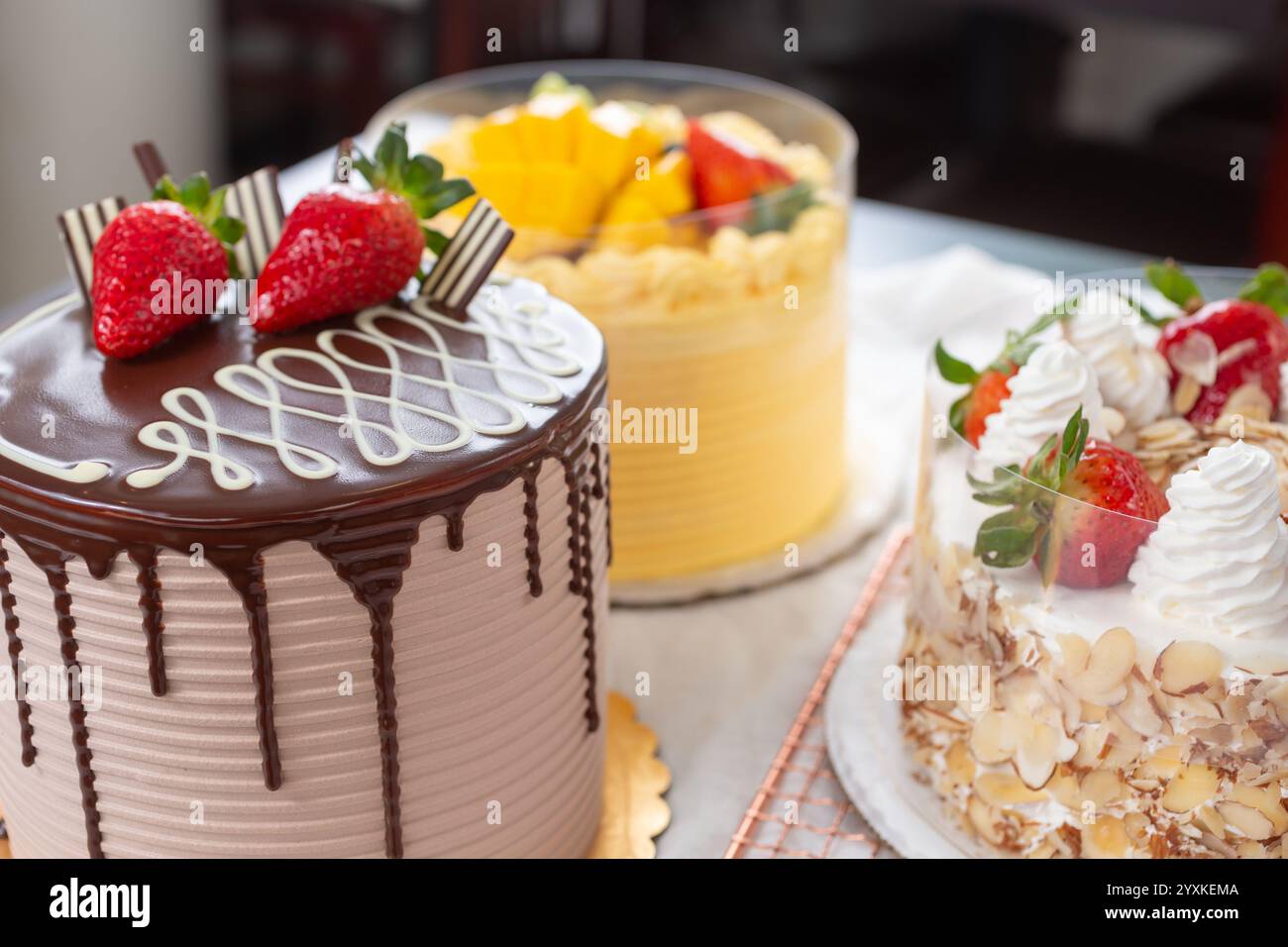 A view of several large cakes in a bakery setting Stock Photo - Alamy