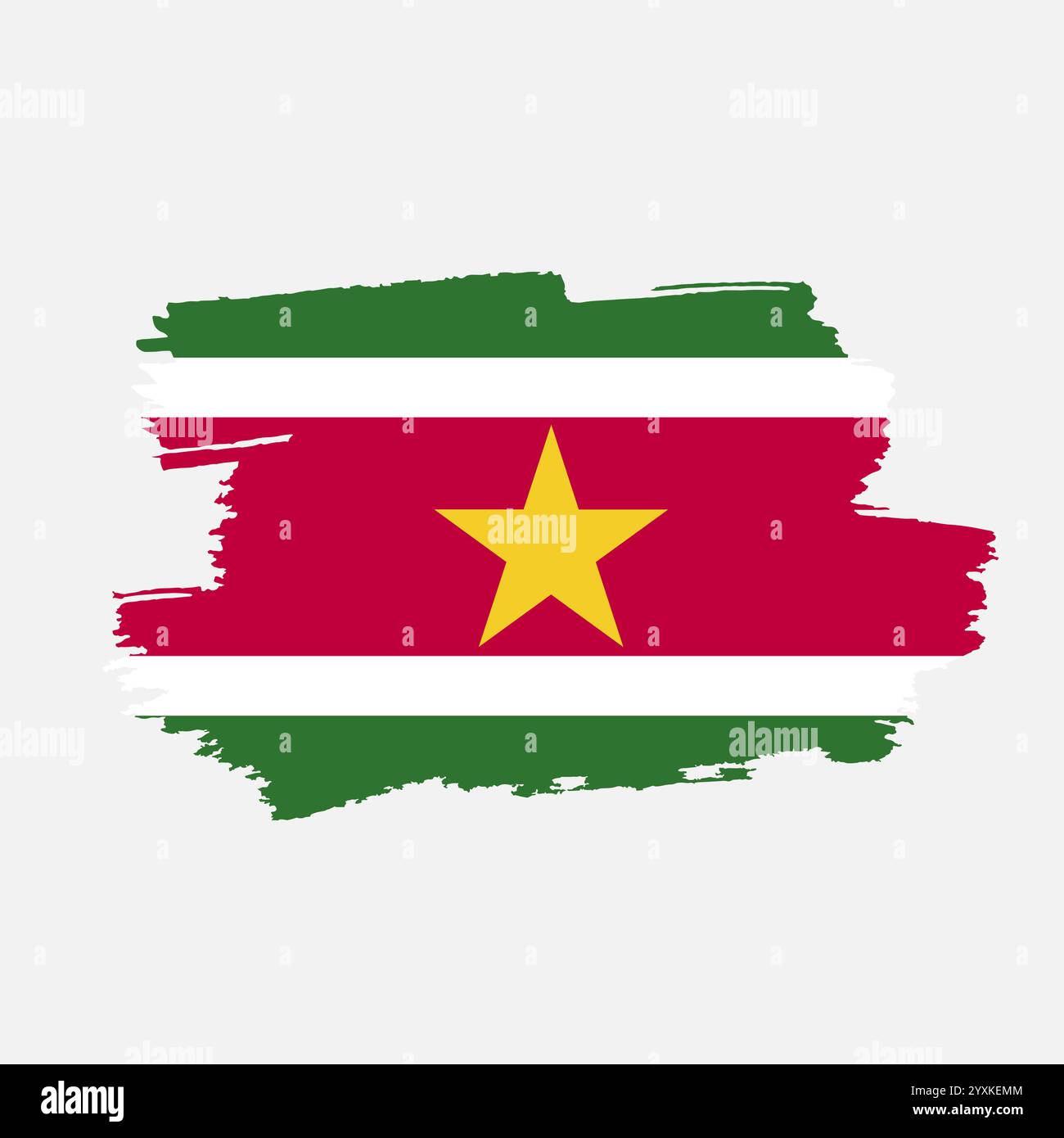 Suriname flag. Vector illustration on a white background. Painted in ...