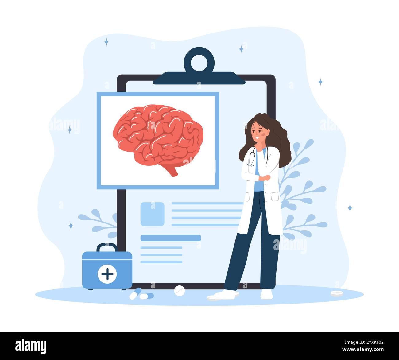 Neurologist concept. Female doctor examine human brain. Anatomy and ...