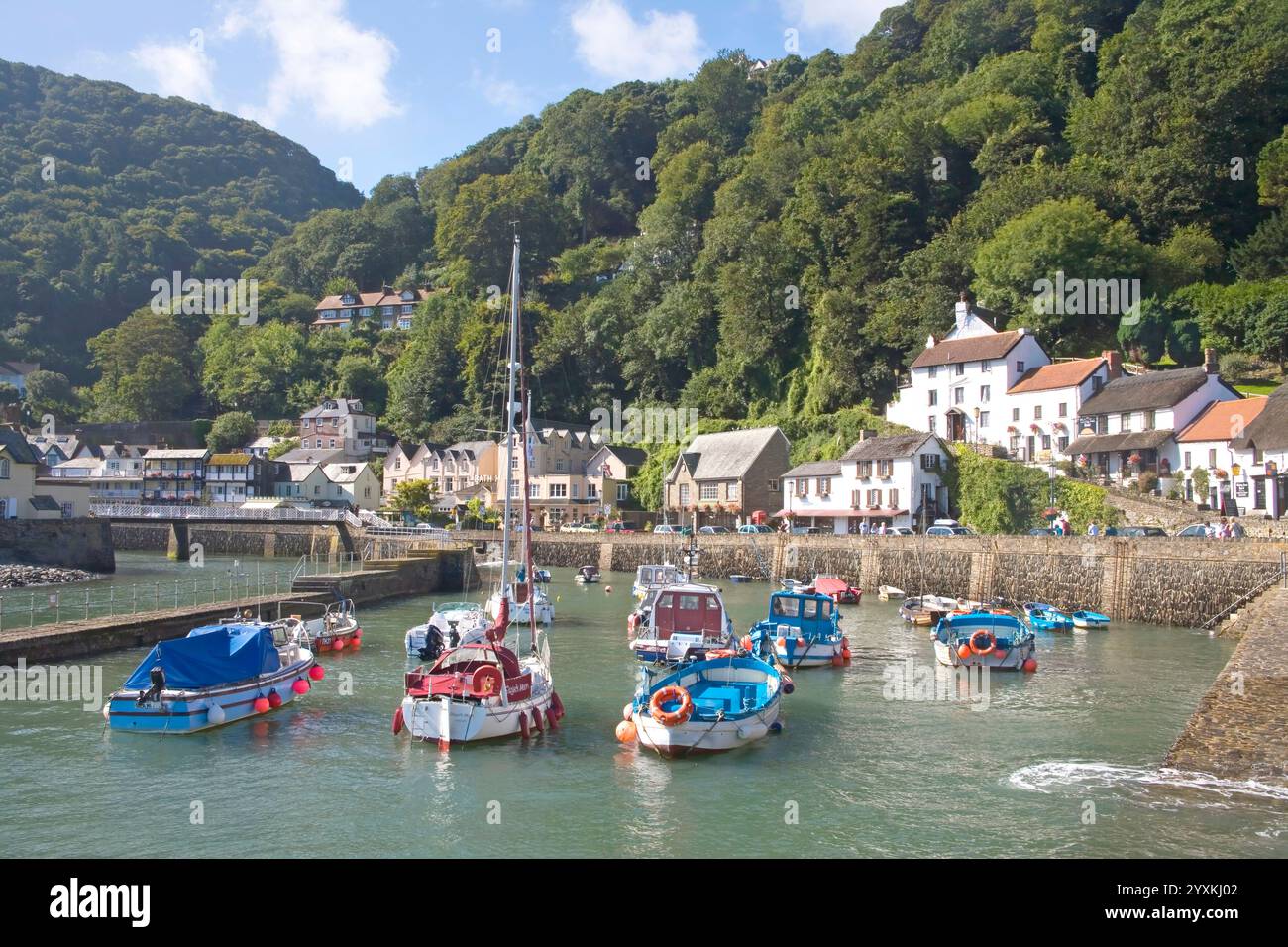 boats moored in the harbour at lynmouth north devon Stock Photo - Alamy