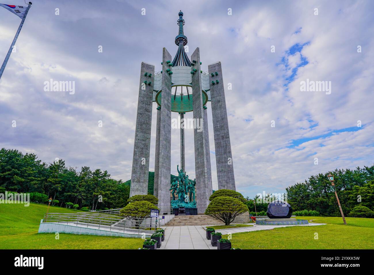 Memorial tower and statue in Busan, South Korea, honoring soldiers and ...