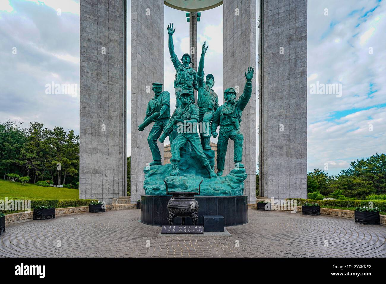 Memorial tower and statue in Busan, South Korea, honoring soldiers and ...