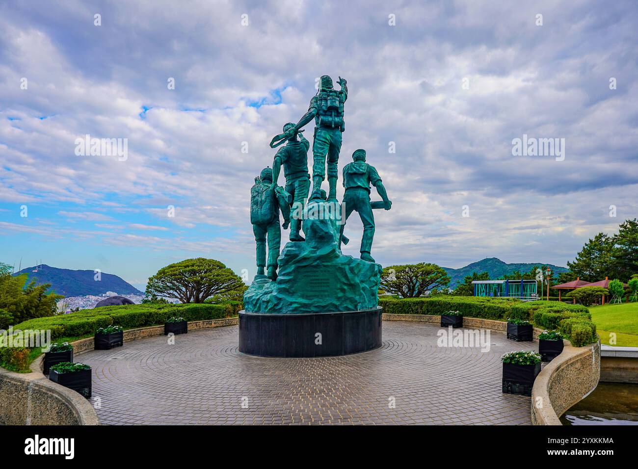 Memorial tower and statue in Busan, South Korea, honoring soldiers and ...