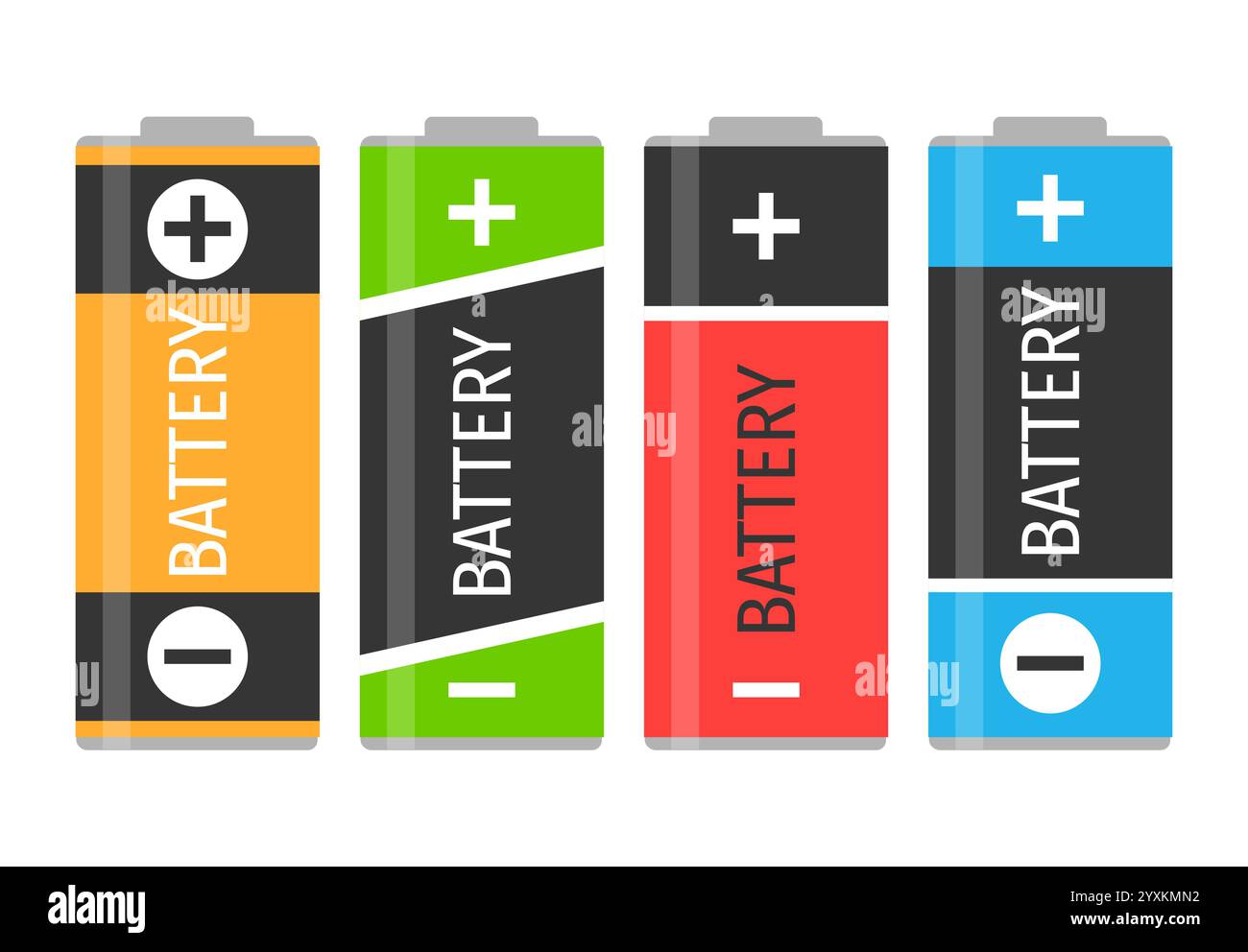 A set of four colorful batteries. Vector illustration Stock Vector ...