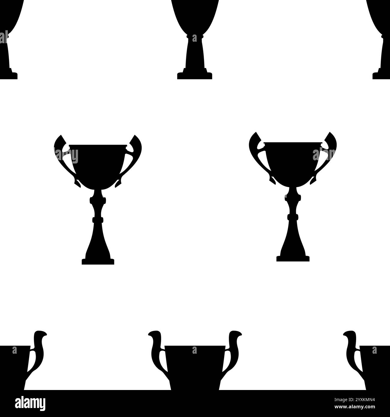 Winner trophy cup seamless pattern. Black simple silhouette texture ...