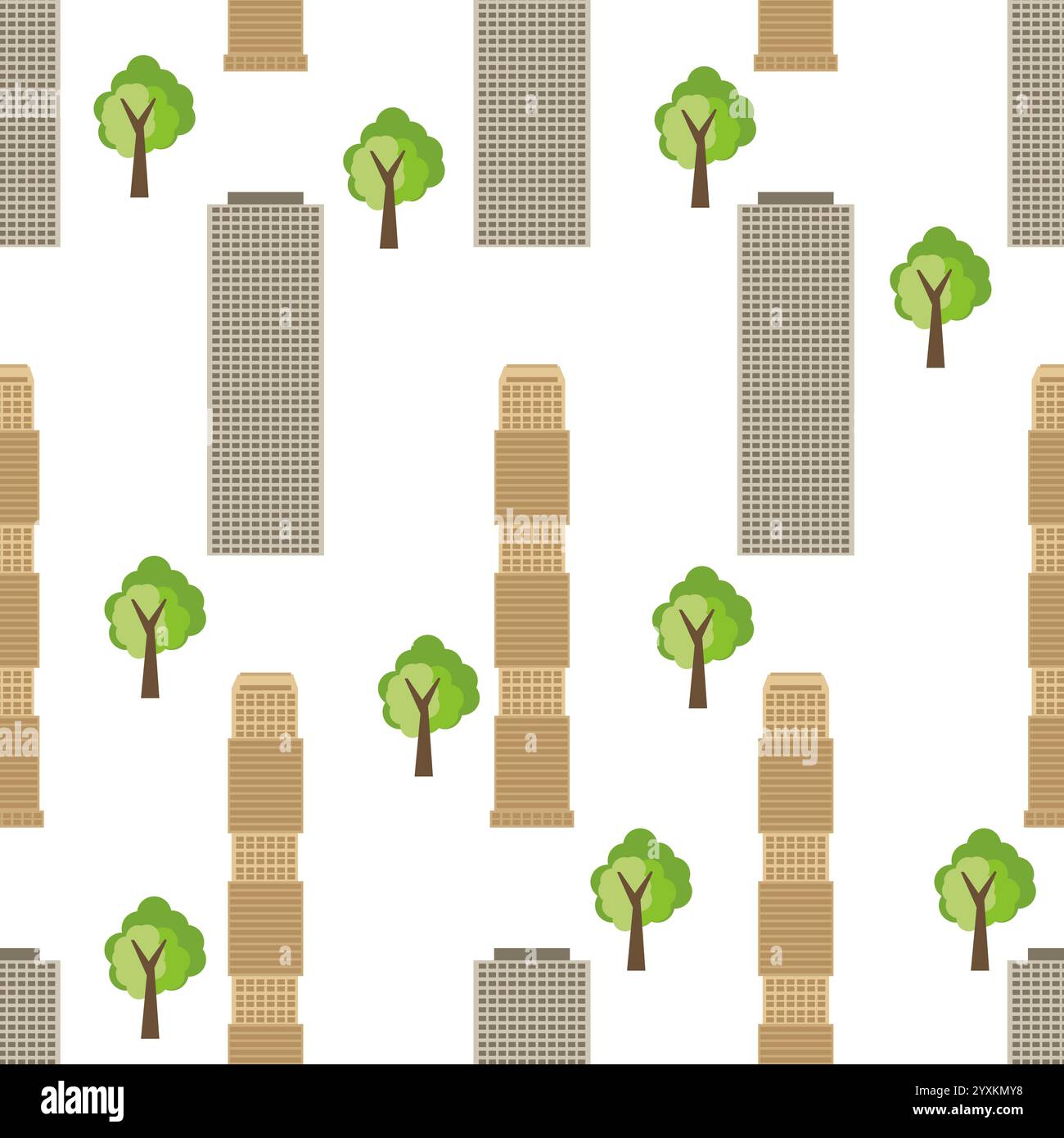 Seamless city background with modern houses and green trees. Vector ...