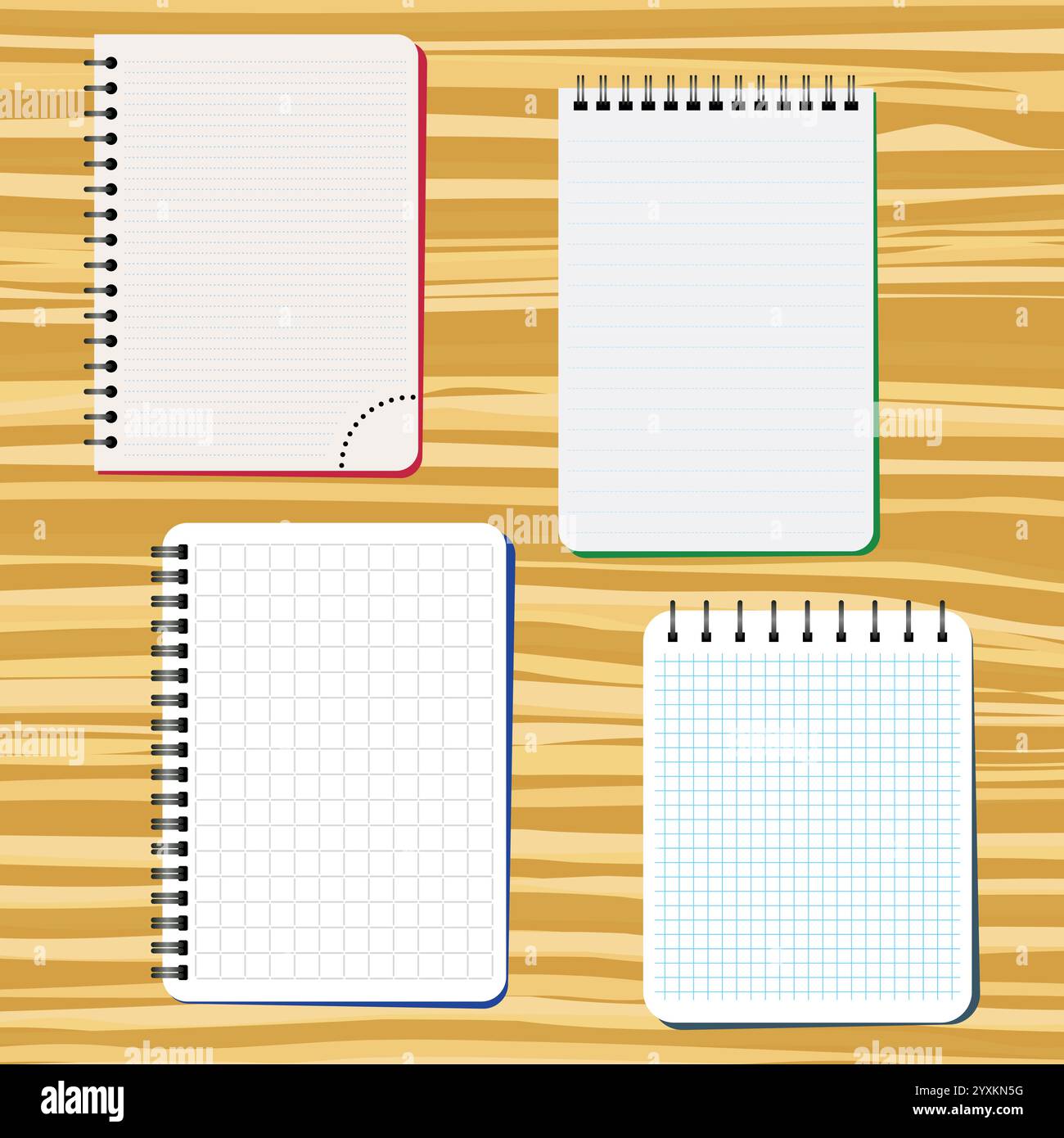Four notebooks on a wooden table. Vector illustration Stock Vector Image & Art - Alamy