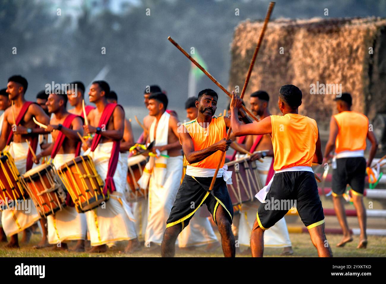 Kolkata, India. 16th Dec, 2024. Soldiers perform stunts with Sticks ...
