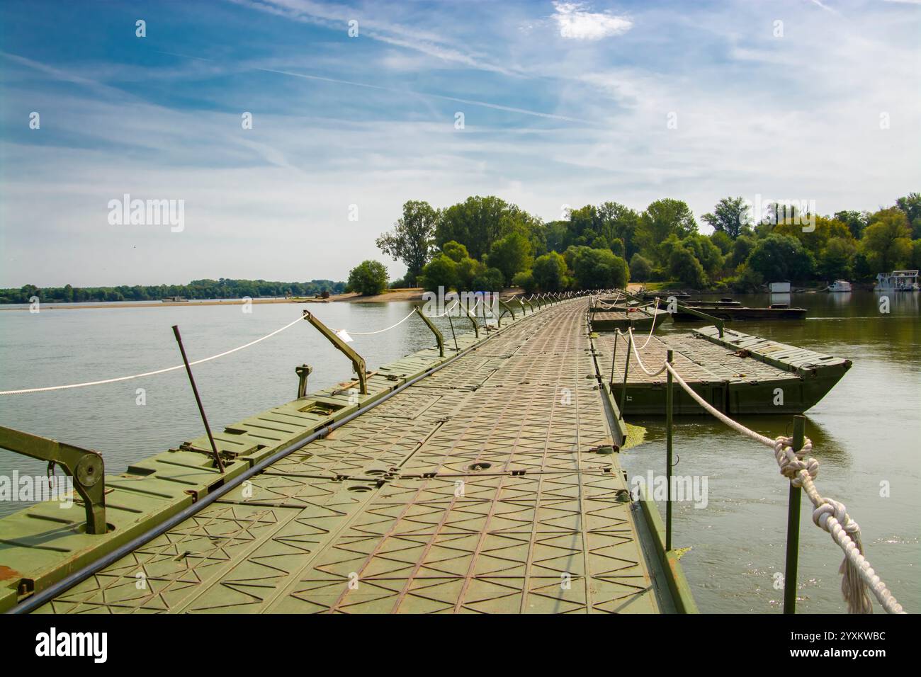 Pontoon bridge at the Great War Island in Belgrade, near Zemun in ...