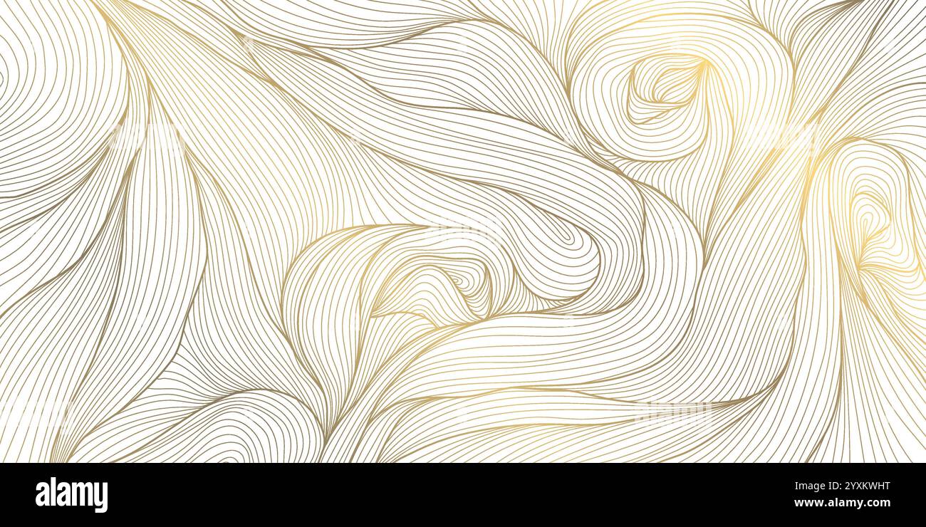 Vector line gold wave pattern, abstract luxury fluid ornament. Premium ...
