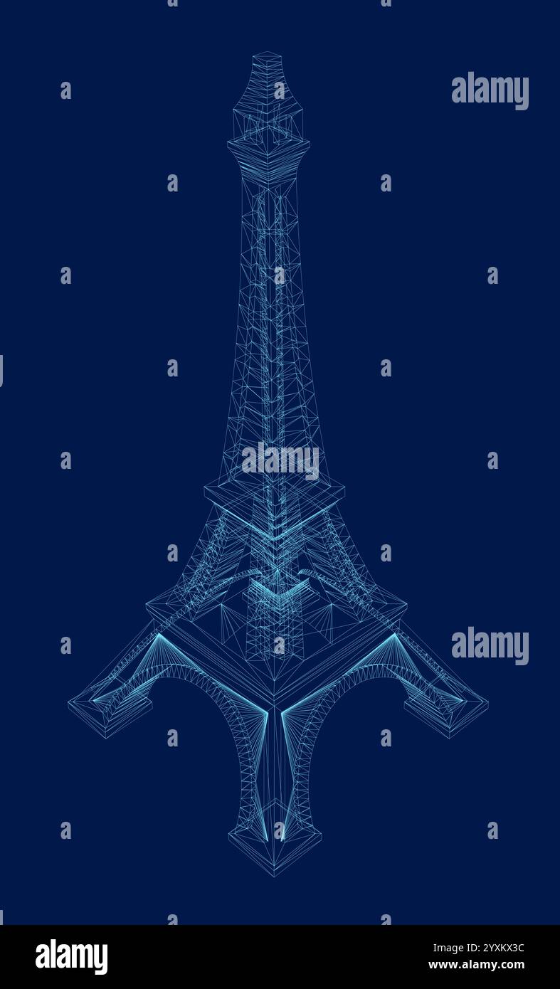 Mini Eiffel Tower wireframe. Isometric view. Eiffel tower isolated on ...