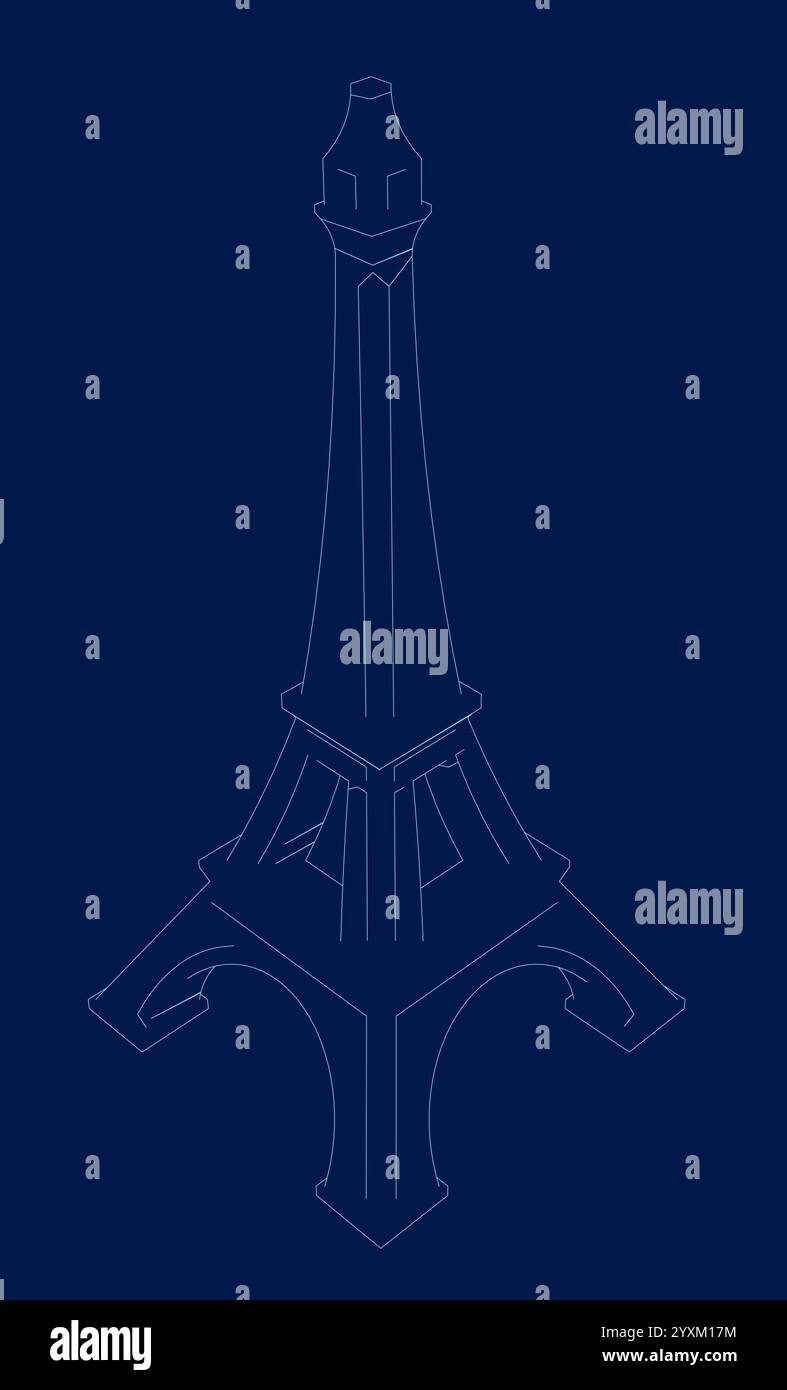 Mini Eiffel Tower contour. Isometric view. Eiffel tower isolated on ...