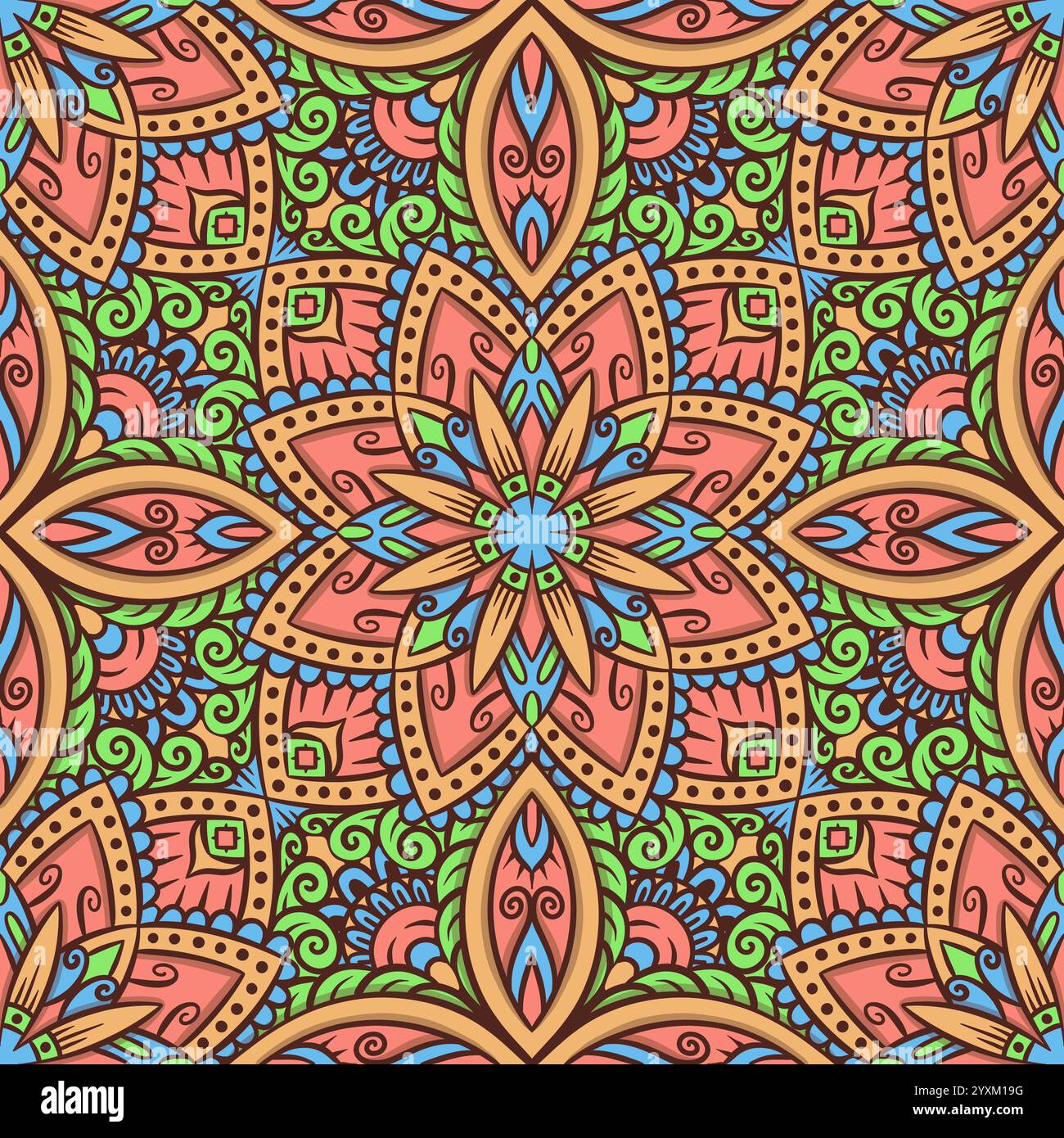 Ethnic tile seamless pattern. Abstract ornamental print, mandala style ...