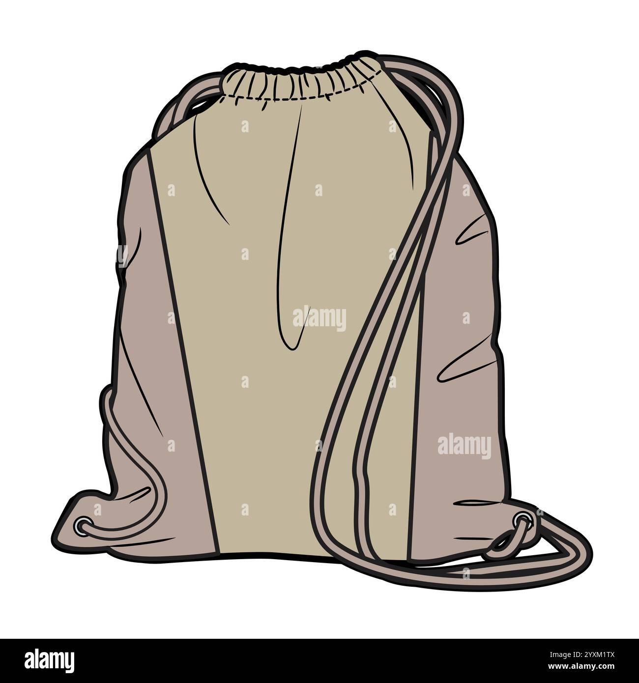 Drawstring bag technical flat sketch vector mockup template Stock ...