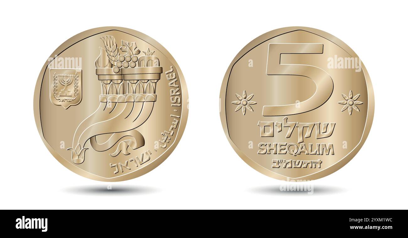 Coin, Israel, 5 sheqalim. Reverse and obverse of Israel five sheqalim ...
