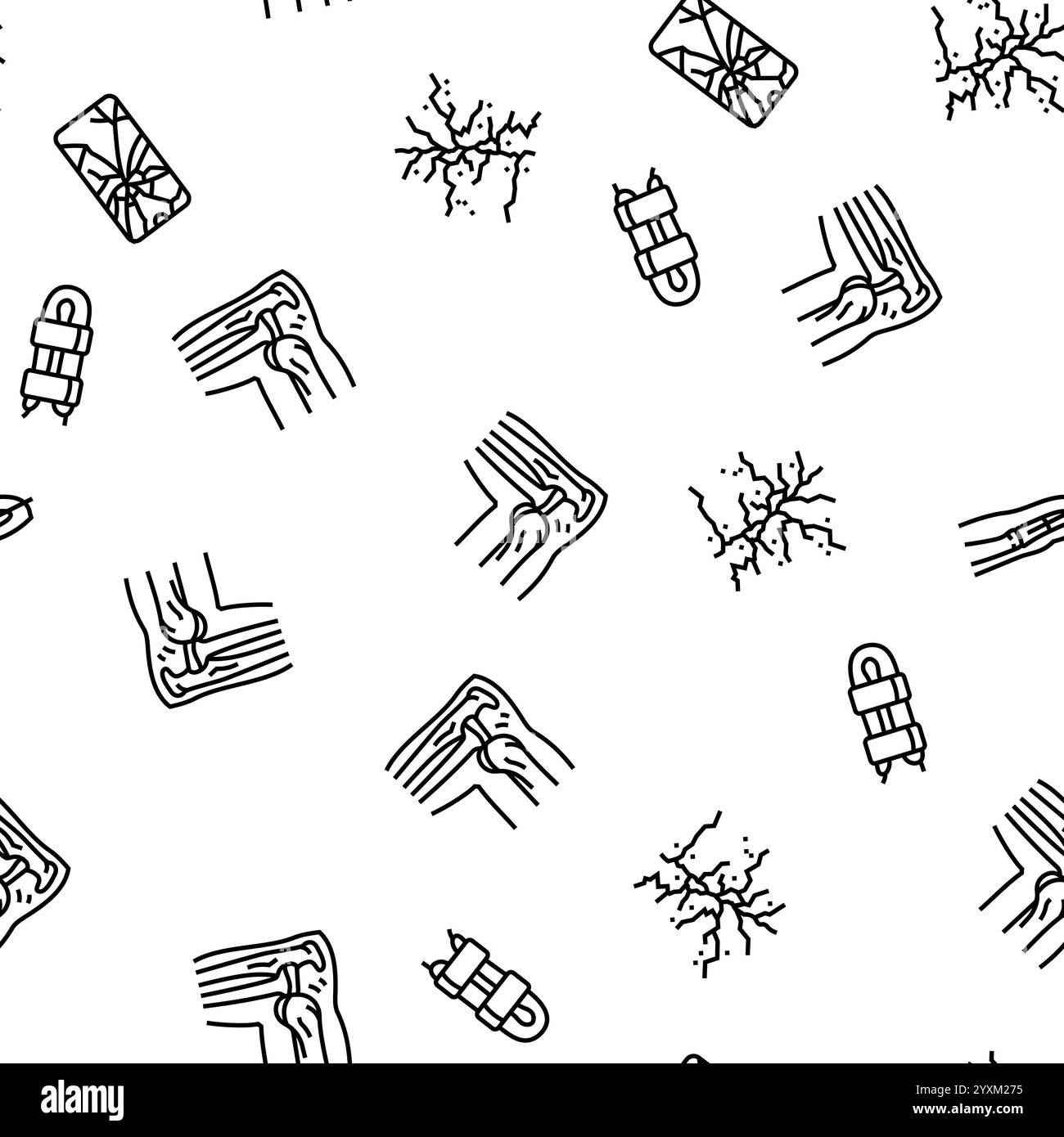 fracture bone break injury vector seamless pattern thin line ...