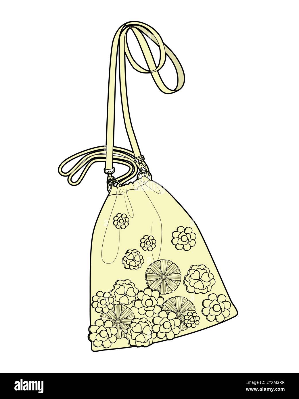 Drawstring pouch bag design technical flat sketch vector mockup ...