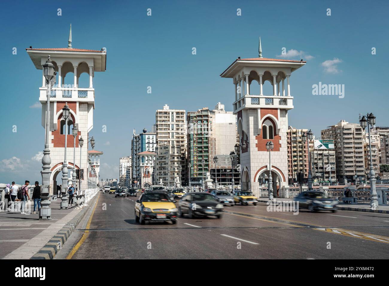 Stanley Bridge in Alexandria, Egypt, features vibrant traffic, elegant ...