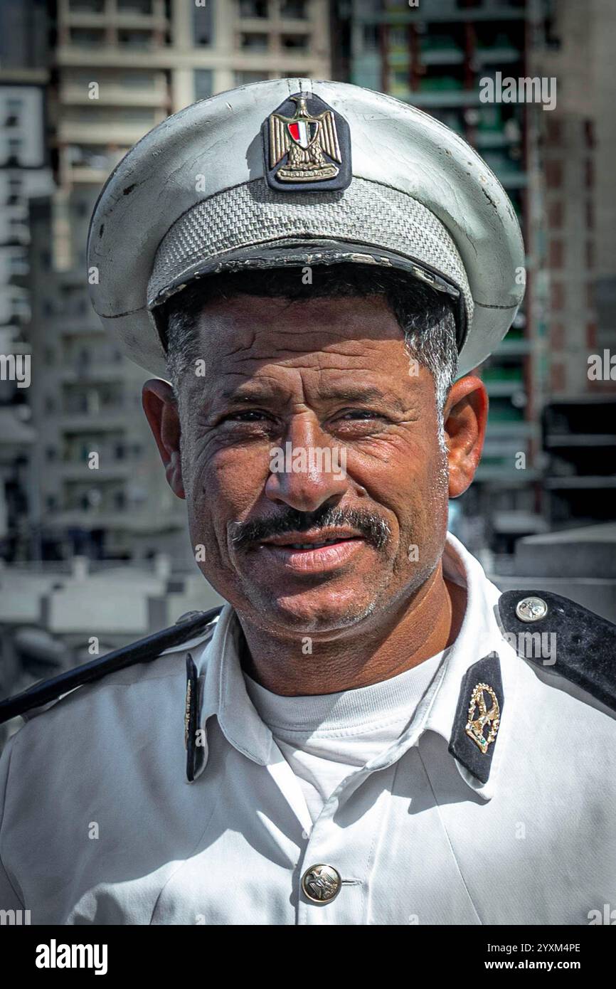Close-up portrait of an Egyptian police officer in Alexandria, Egypt ...