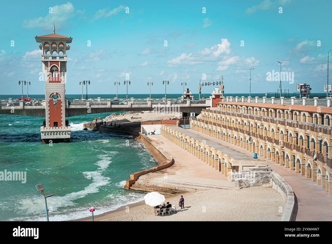 Stanley Bridge in Alexandria, Egypt, features its iconic tower and ...