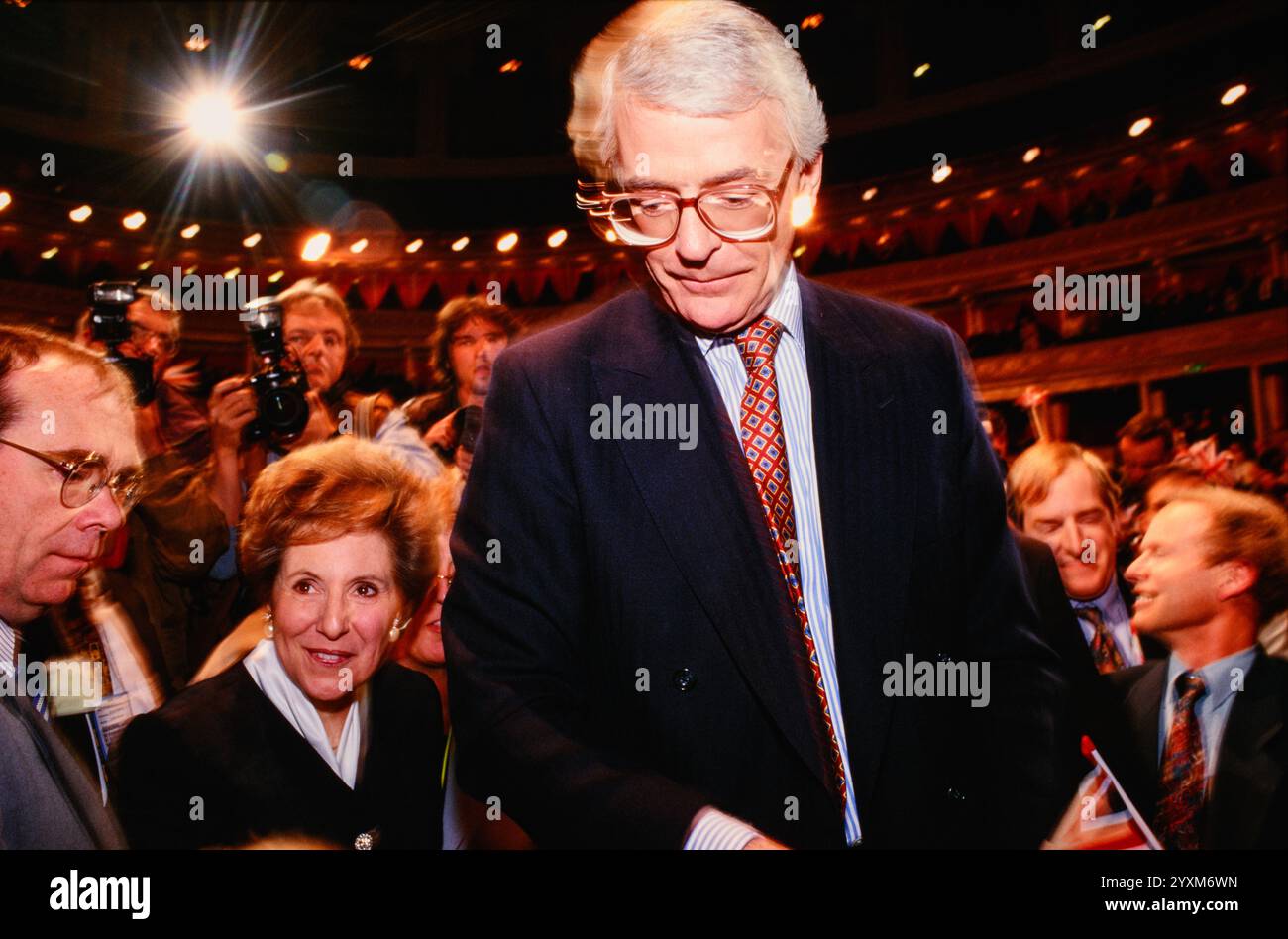 John Major is surrounded by Conservative party supporters at an ...