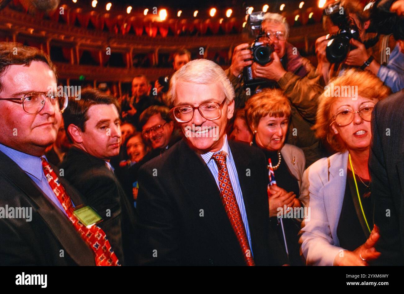 John Major is surrounded by Conservative party supporters at an ...