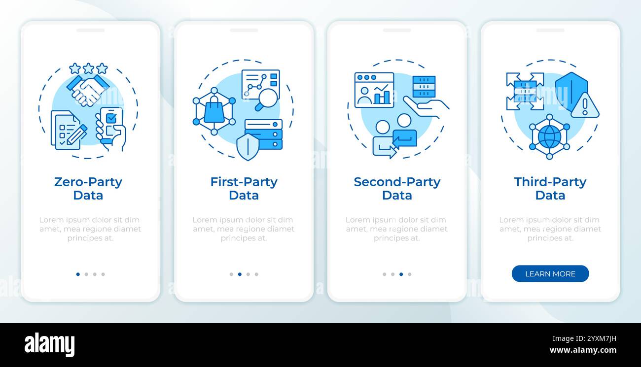 Audience data types blue onboarding mobile app screen Stock Vector ...