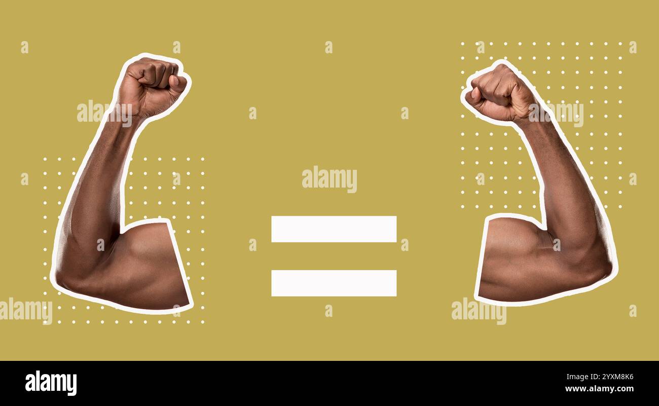 Two strong arms flexing against neutral background, symbolizing ...