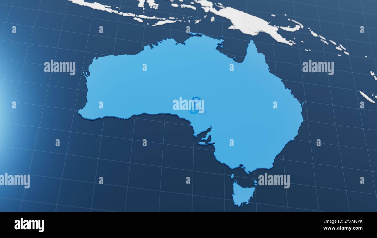 Blue Australia 3d map with pointer pin surrounded with other countries ...