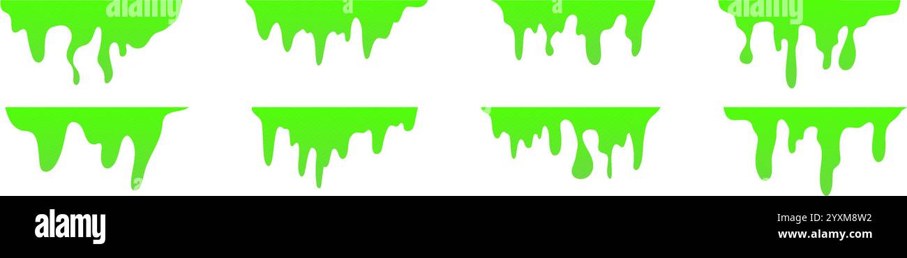 Dripping green goo with splashes and blot effects. Mucus texture blobs ...