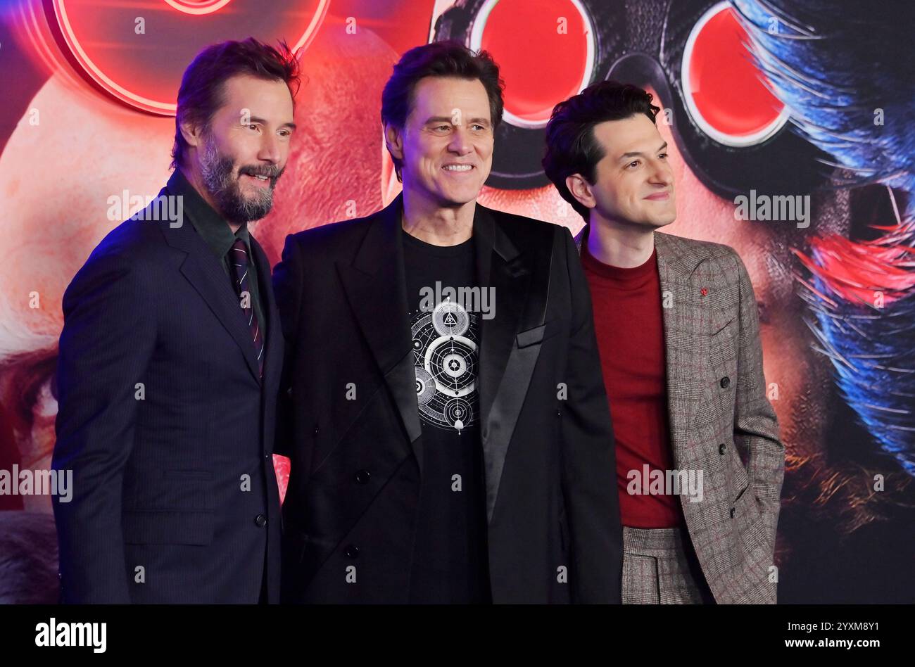Cast members Keanu Reeves, Jim Carrey and Ben Schwartz (L-R) attend the ...