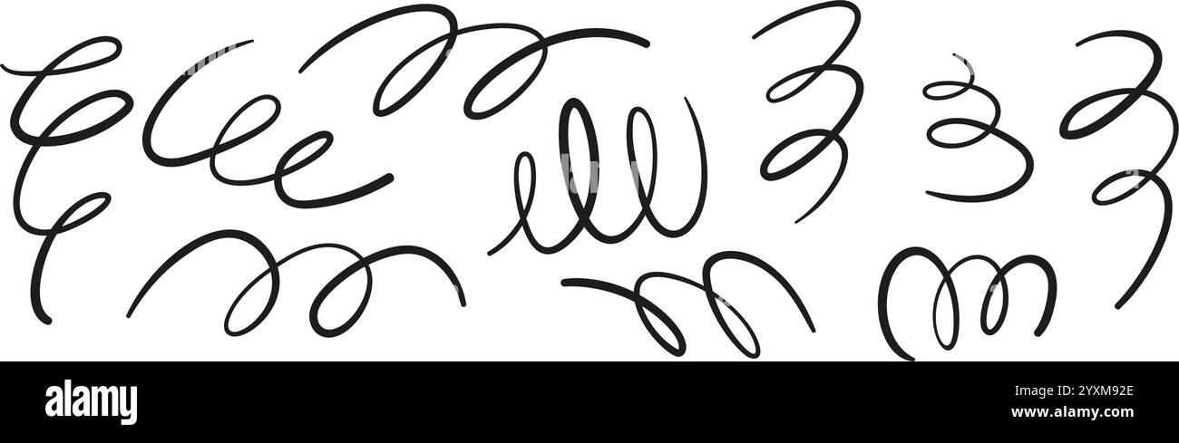 Swoosh, swash underline stroke set.Abstract wavy thin line. Squiggle ...