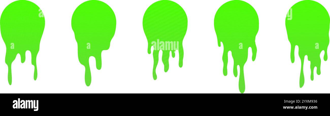 Dripping green goo with splashes and blot effects. Mucus texture blobs ...