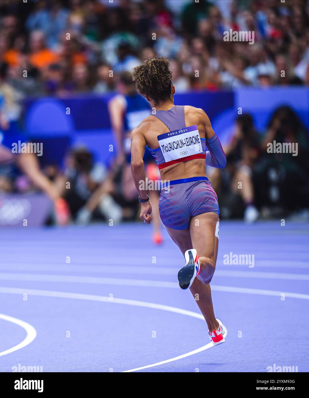 Sydney McLaughlin participating in the 400 meters hurdles at the Paris ...