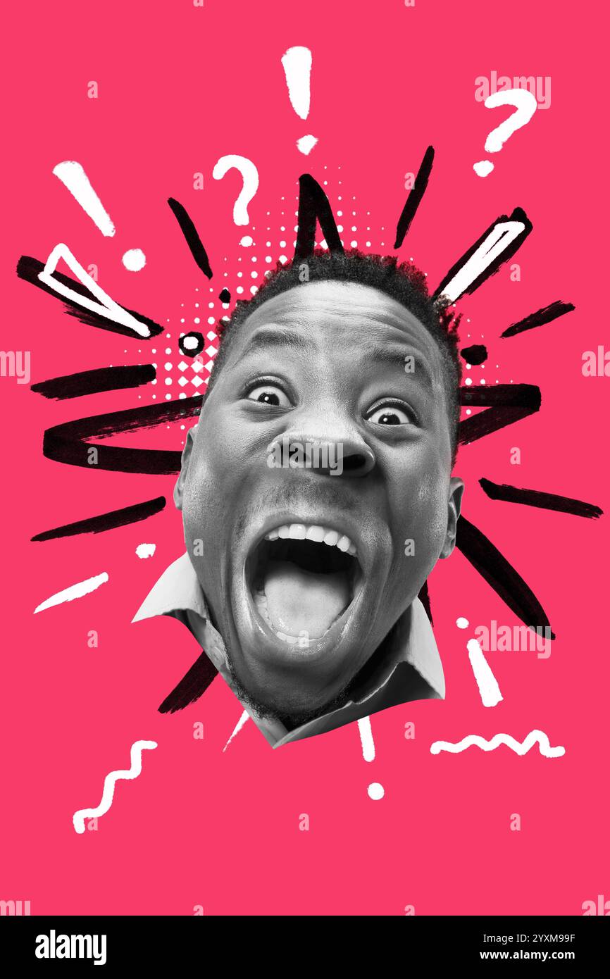 Emotive and expressive male head, man shouting with exclamation and ...