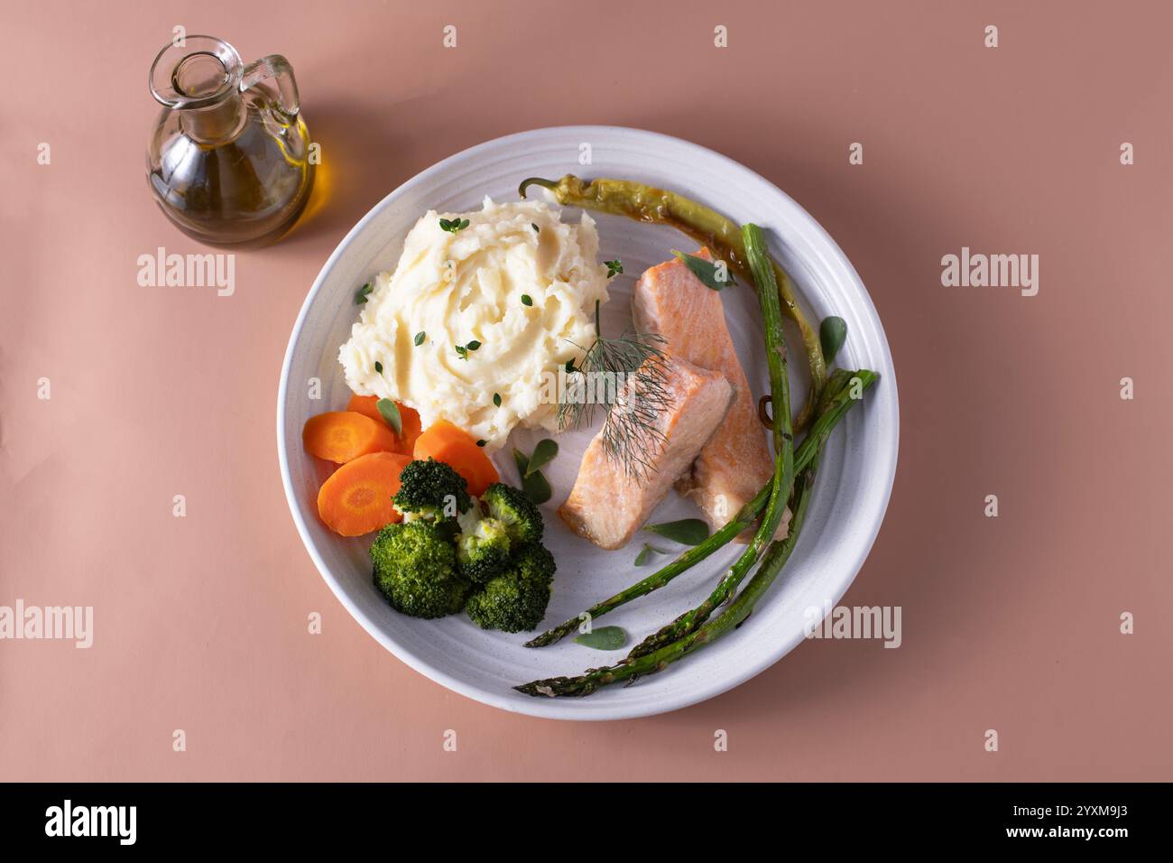 top view oven baked salmon with healthy vegetable Stock Photo - Alamy
