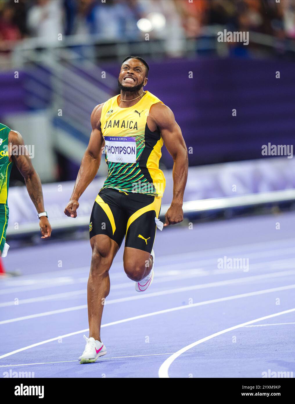 Kishane Thompson participating in the 100 metres at the Paris 2024 ...