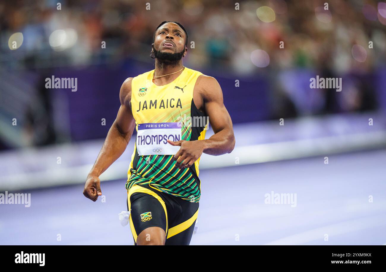 Kishane Thompson participating in the 100 metres at the Paris 2024 ...