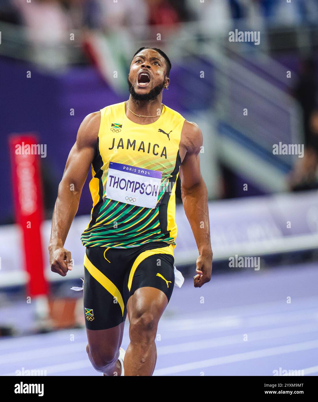 Kishane Thompson participating in the 100 metres at the Paris 2024 ...