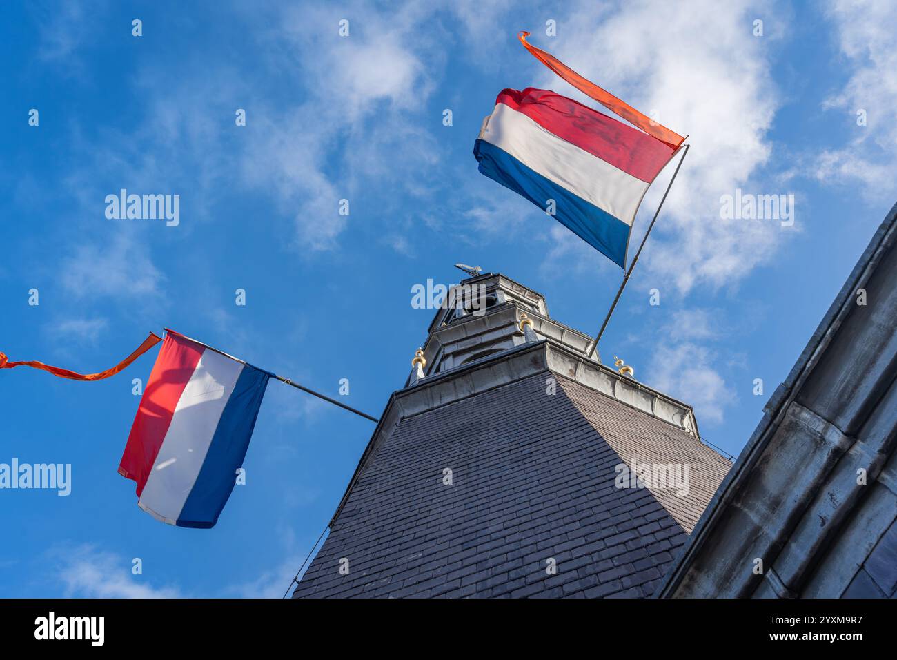 National flag of The Netherlands, Dutch flag with orange pennant flown ...