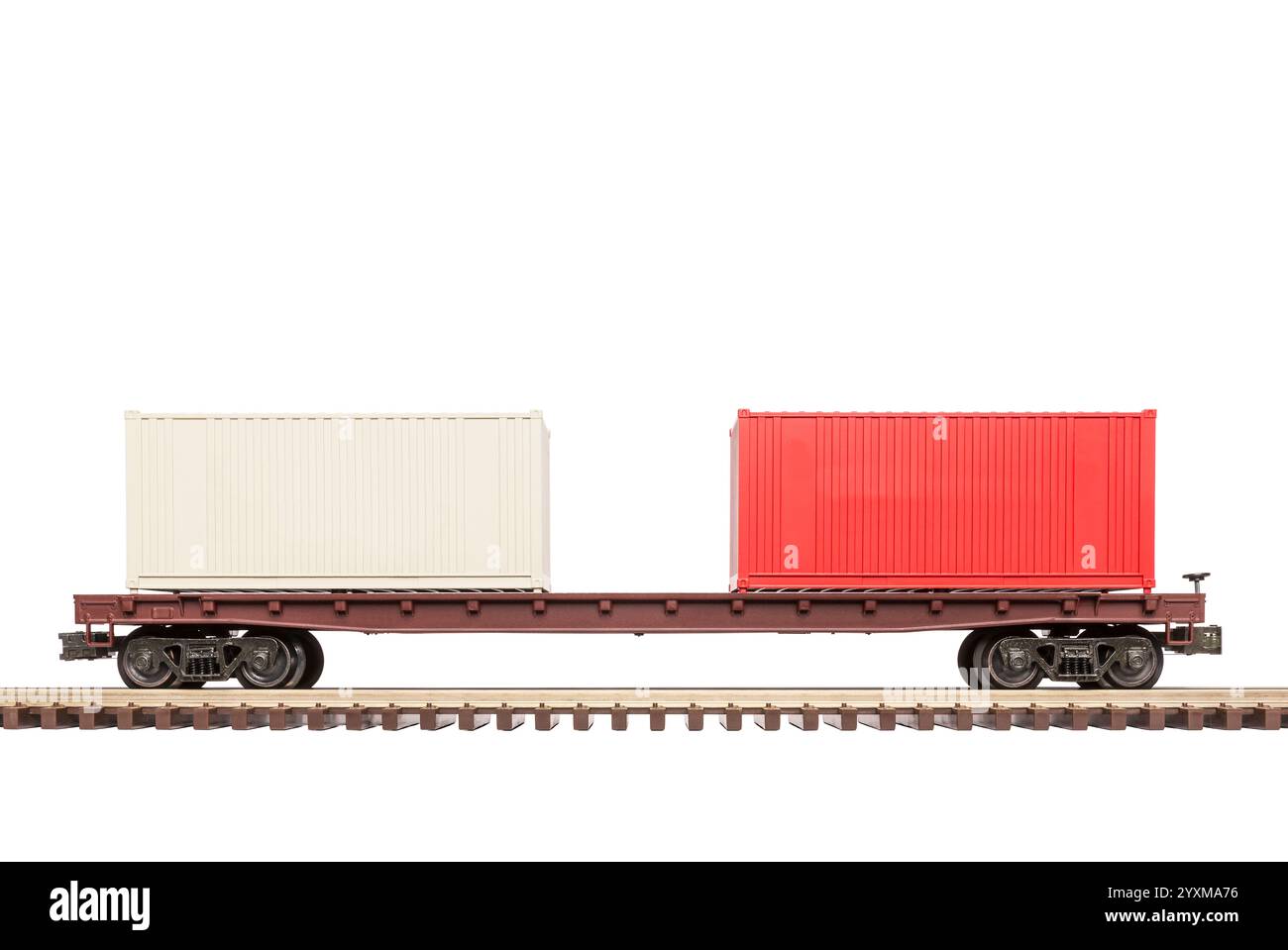 A railroad flat car with intermodal container load Stock Photo - Alamy