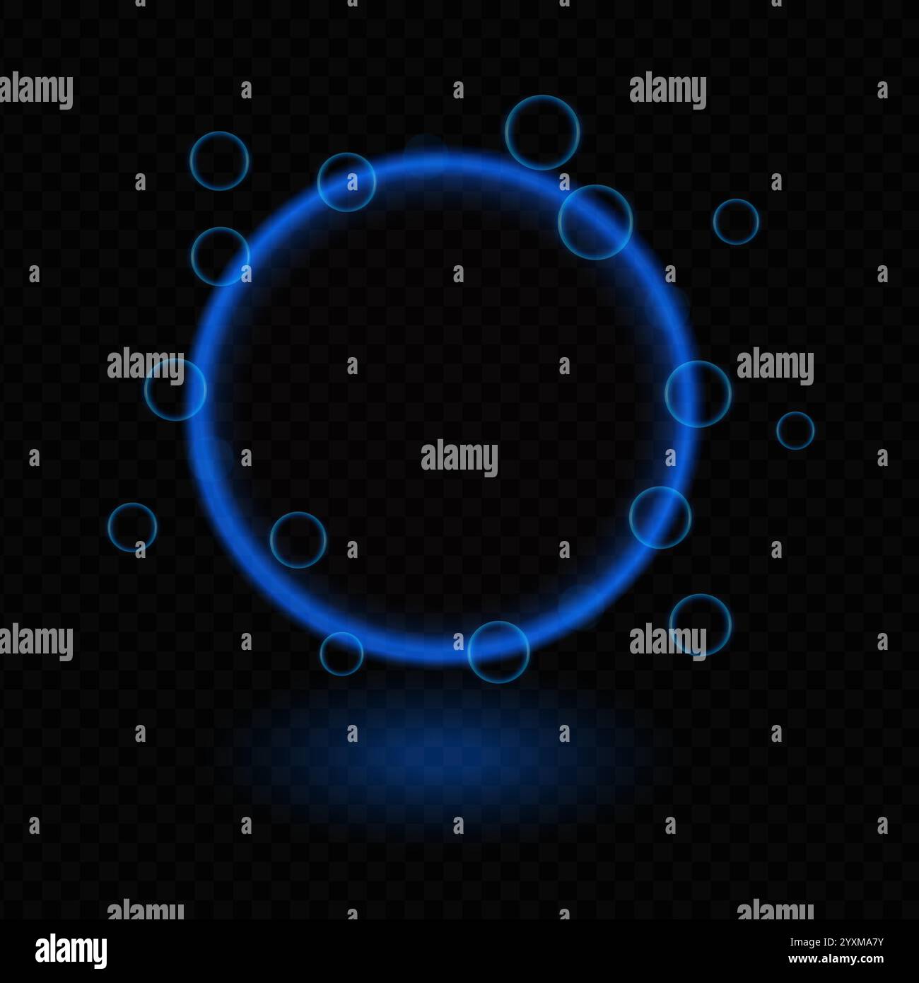 Neon magic circle. Glowing blue ring, light effects, futuristic design, bubbles, luminescent ...