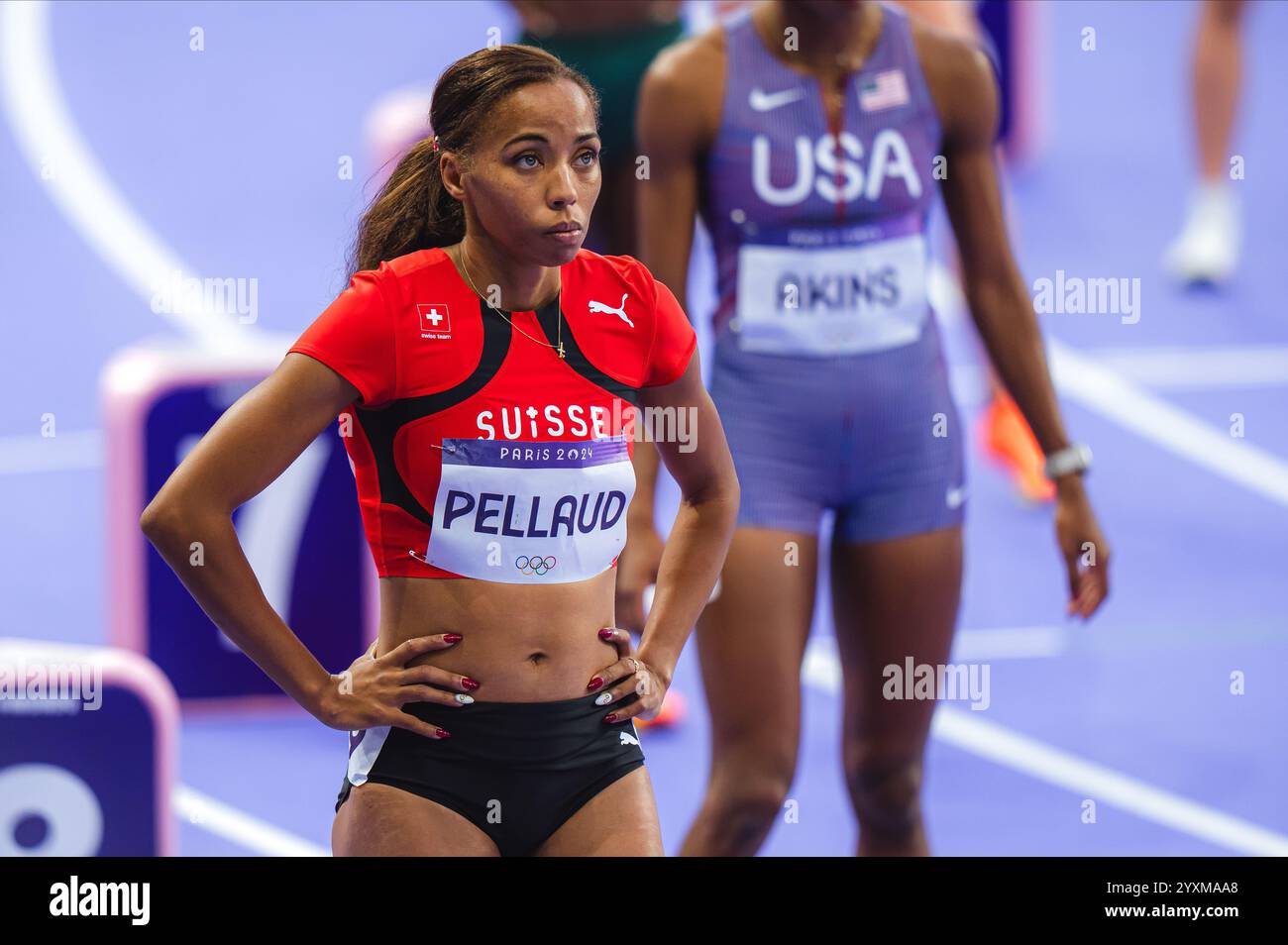 Rachel Pellaud participating in the 800 meters at the Paris 2024 ...