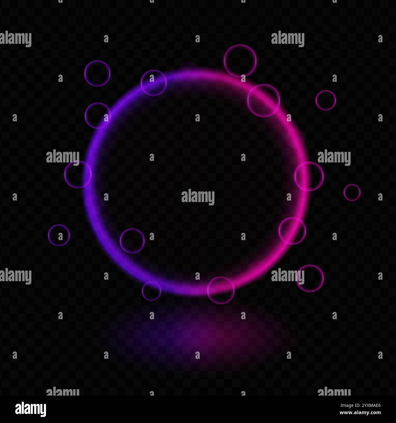 Neon gradient magic circle. Glowing multicolor ring, futuristic light effects, beam, reflection ...