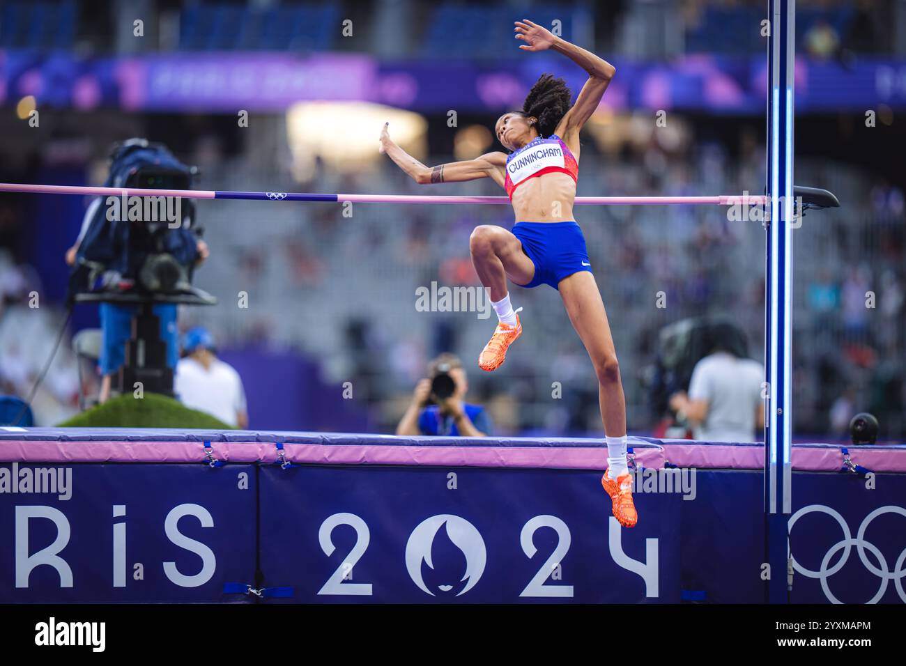 Vashti Cunningham participating in the high jump at the Paris 2024 ...